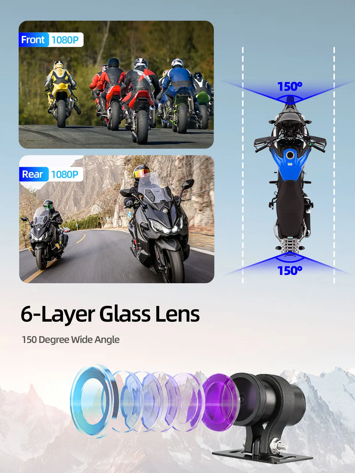 VSYS S6T 150-degree Wide View Angle Stealth Installation Motorcycle ...