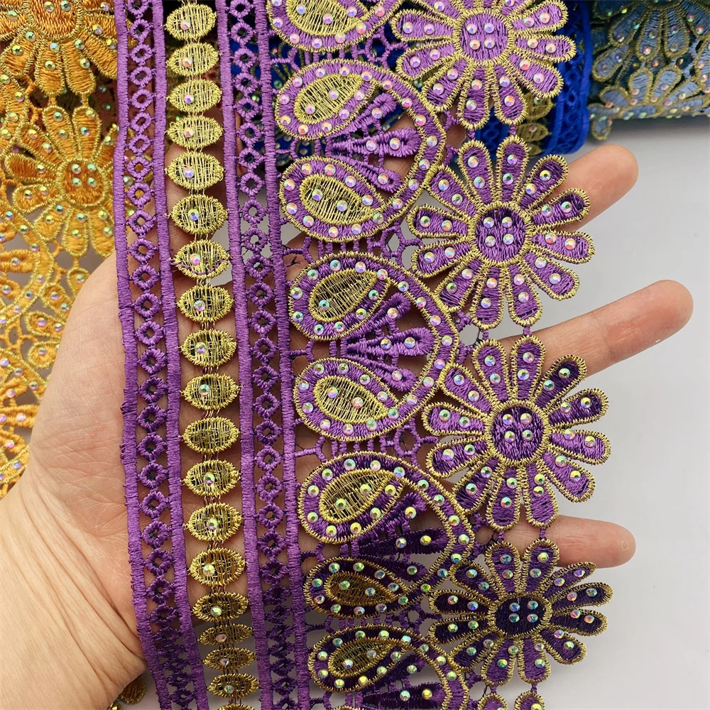 African Golden Single-sided Lace Trim Metallic Trimming with Hot Fix ...