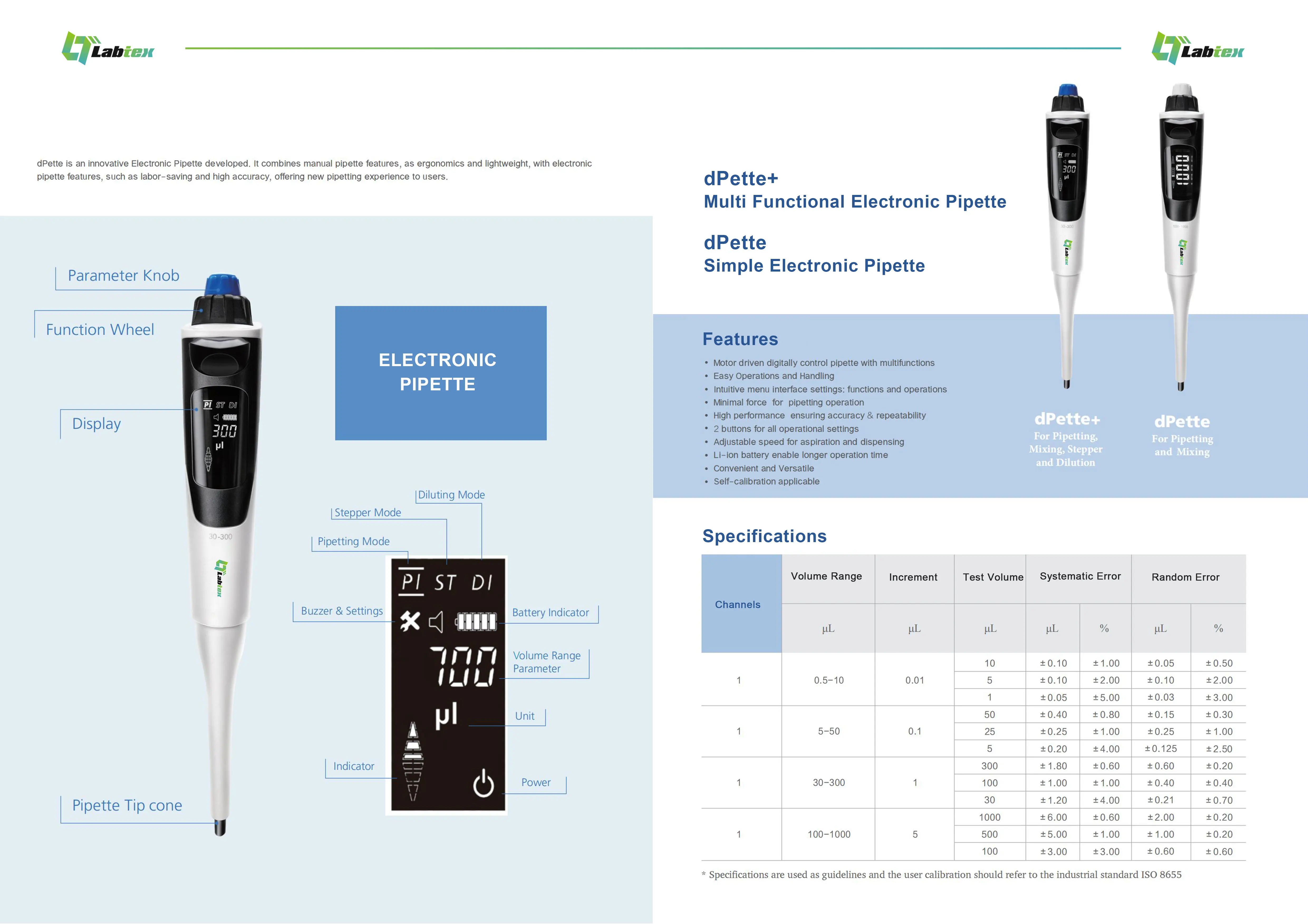 LABTEX 0.5ul-1000μl 1-channel 8-channel Electric Pipette Lab High ...