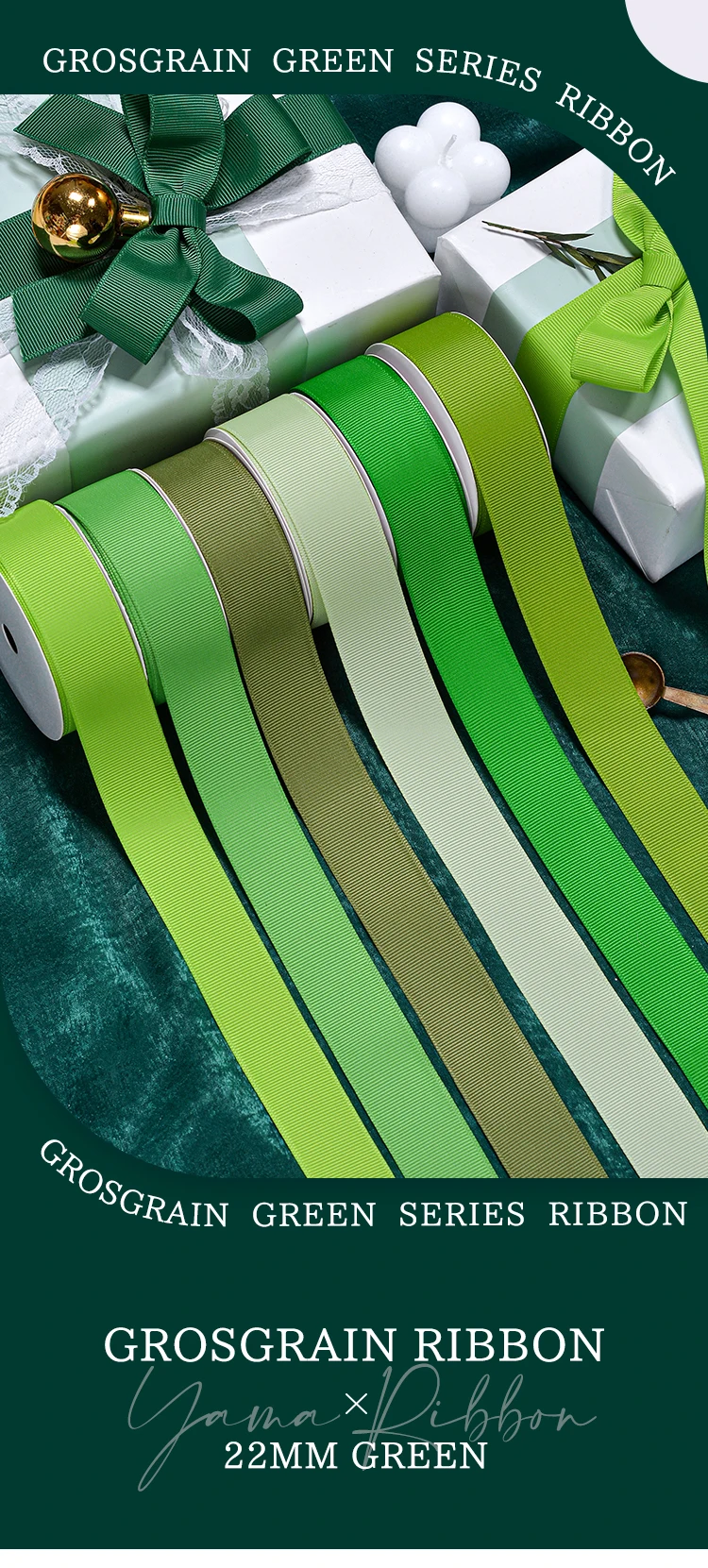 Green Luxury Custom Polyester Grosgrain Ribbon For Gift Wrapping ...