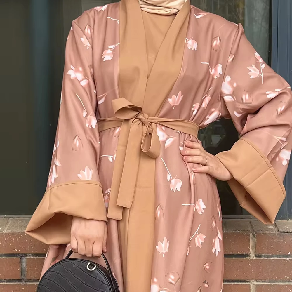 Wholesale 2024 Latest Dubai Women Abaya Open Cardigan Floral Dress for ...