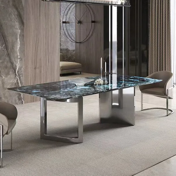 Luxury Natural Granite Dining Room Table Lemurian Labradorite Blue ...