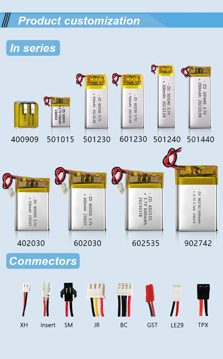 3.7V 40mAh Lithium Polymer Rechargeable Battery for Bluetooth Devices ...