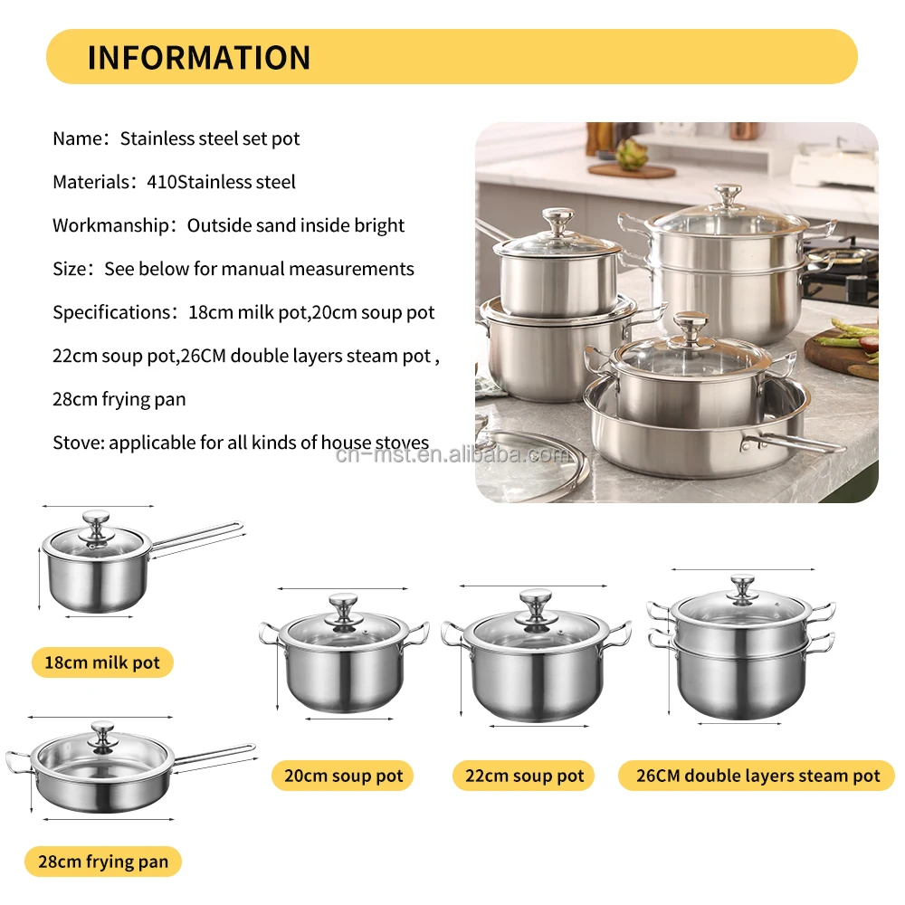 Stainless Steel Cooking Pot Set - 11-Piece Korean Cookware with Steamer ...
