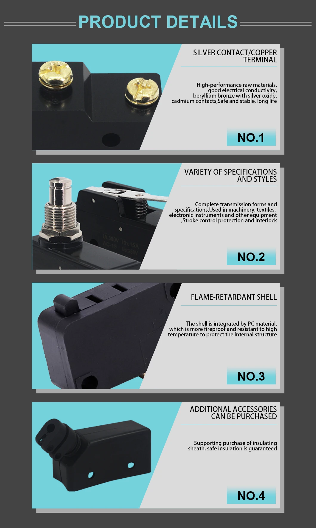 125/250v Push Button Micro Switch Push To Off 4 Pins Micro Switch Micro ...