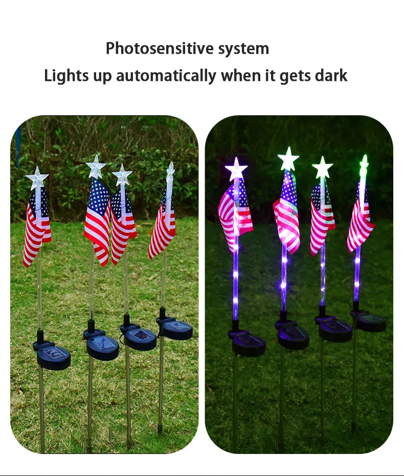 Nicro Led Solar Flag Lights Usa Independence Day Decorative Outdoor ...
