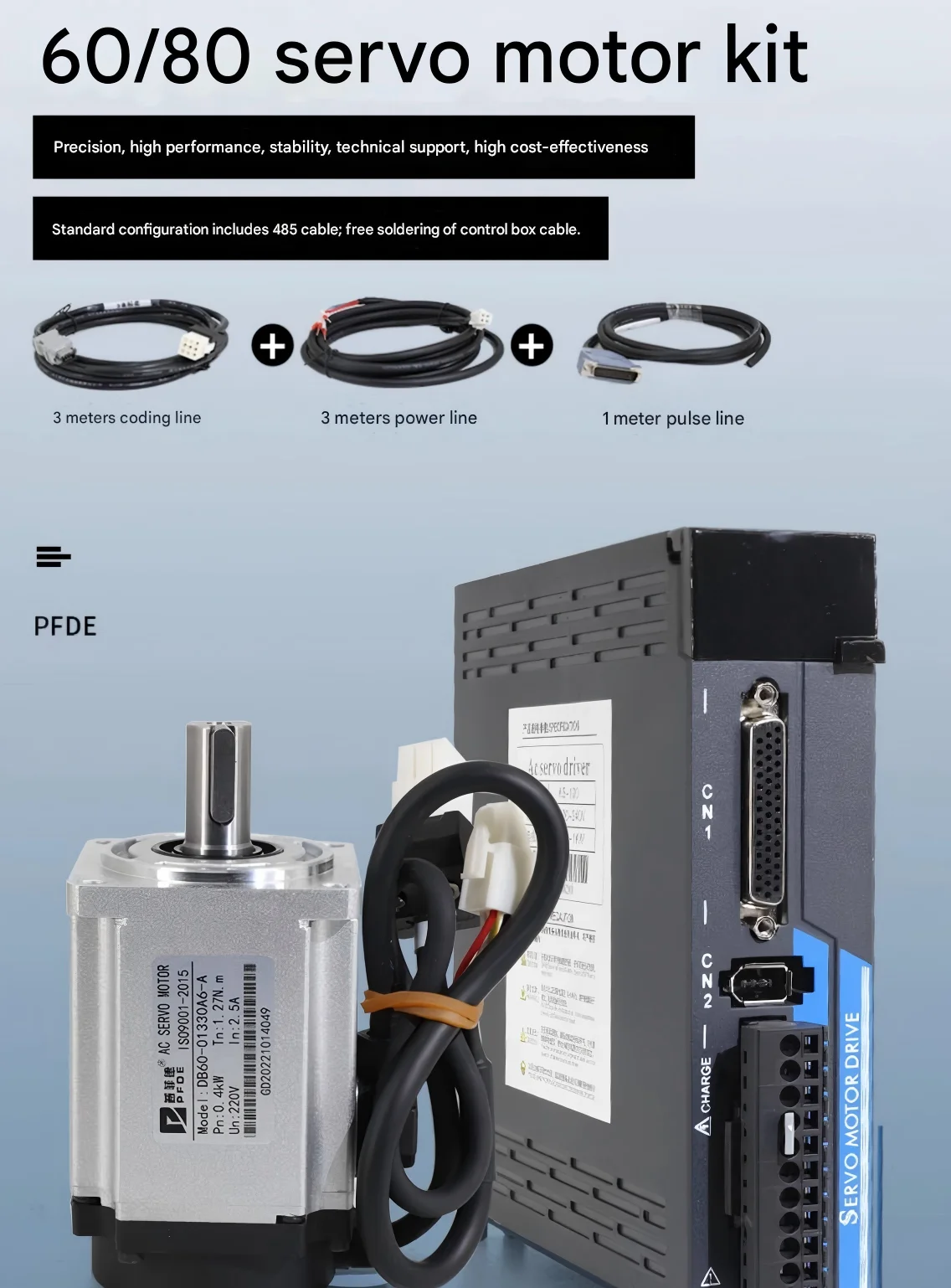 60 AC Servo Motor Kit with Brake Driver, 200W, 0.64NM, 3000rpm, High ...
