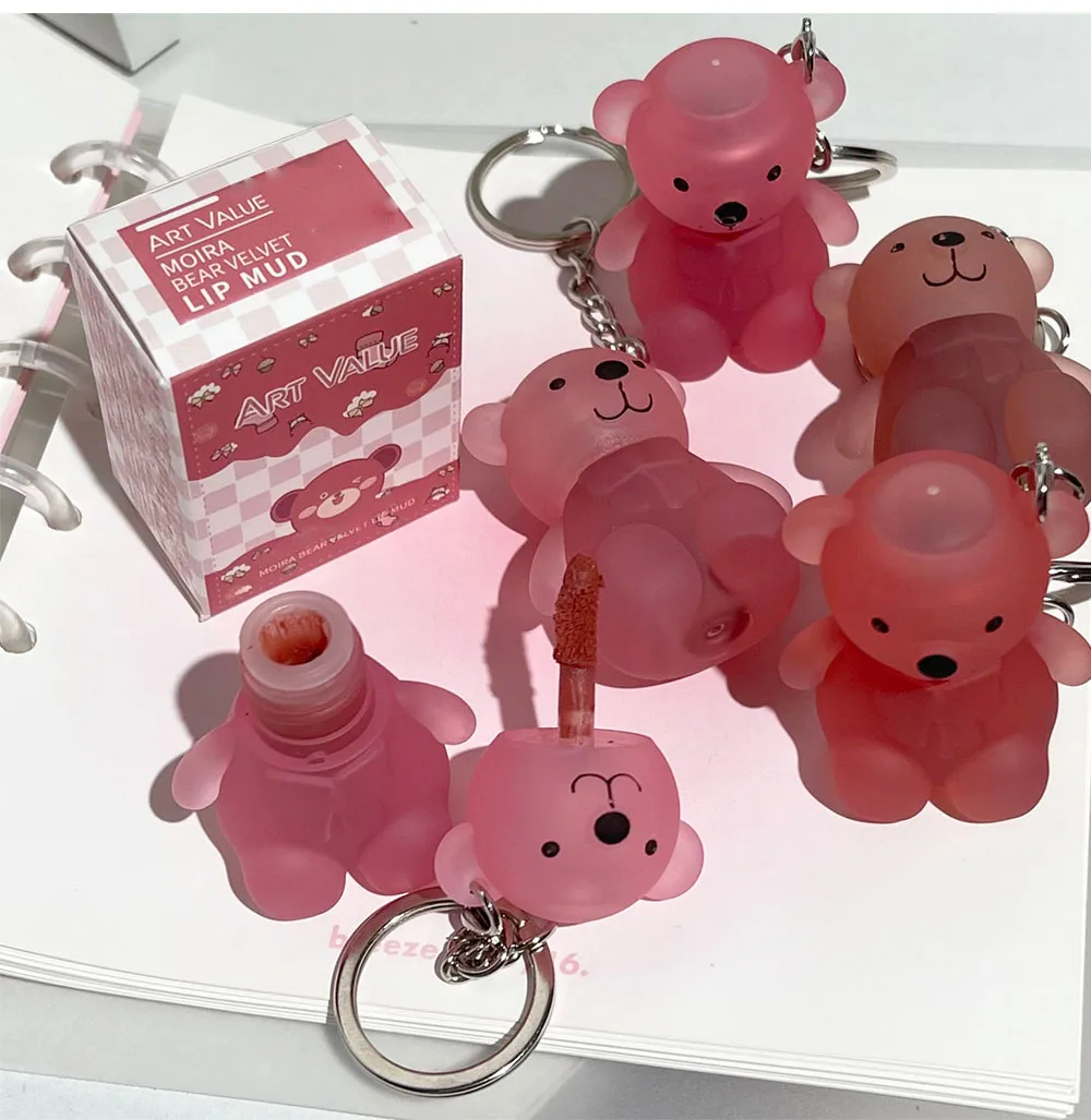 Art Value 6pcs Keychain Bear Lipgloss Velvet Matte Cute Beauty