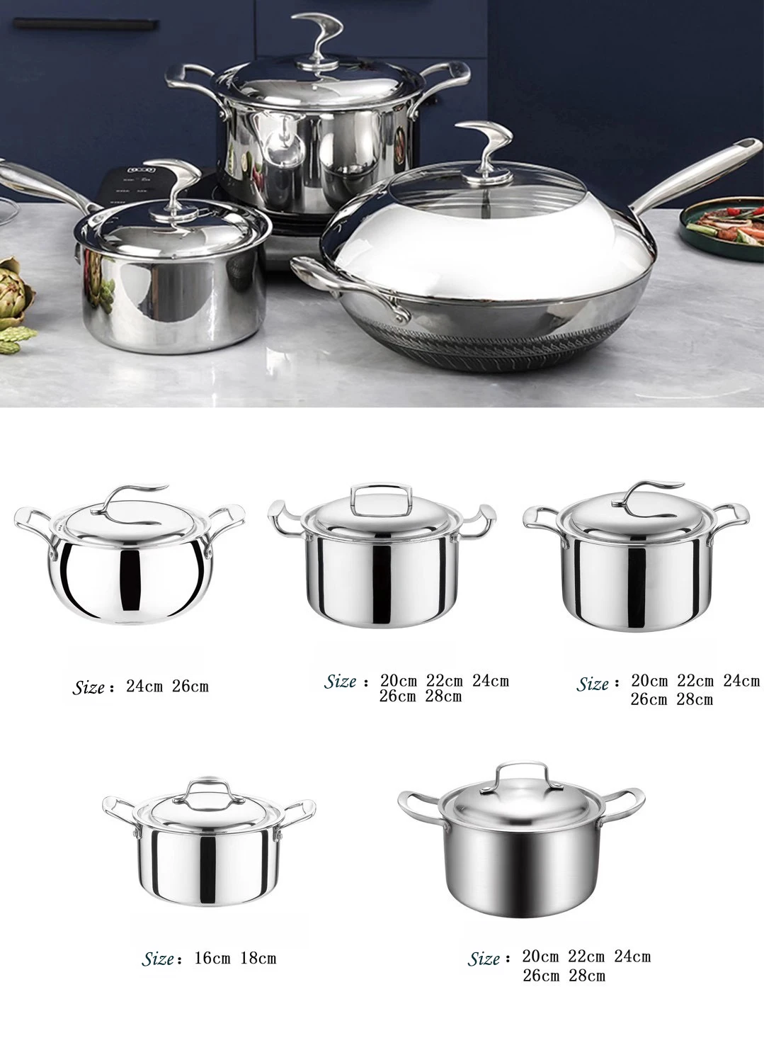 Customizable Kitchen Cook Pots And Pans Cookware Sets With Glass Lid ...