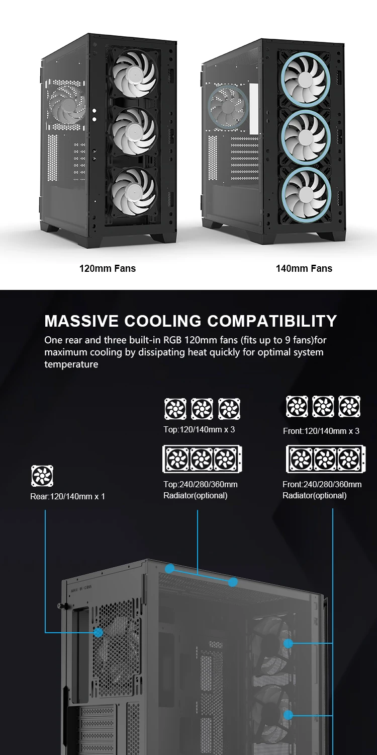 White Mesh Front Panel Full View Glass Gaming Computer Pc Chassis Case ...