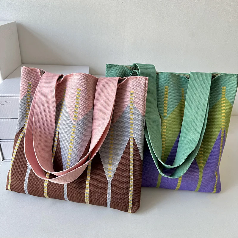 Assorted Color Knitted Wavy Lines Tote Bag - Buy Assorted Color Tote ...