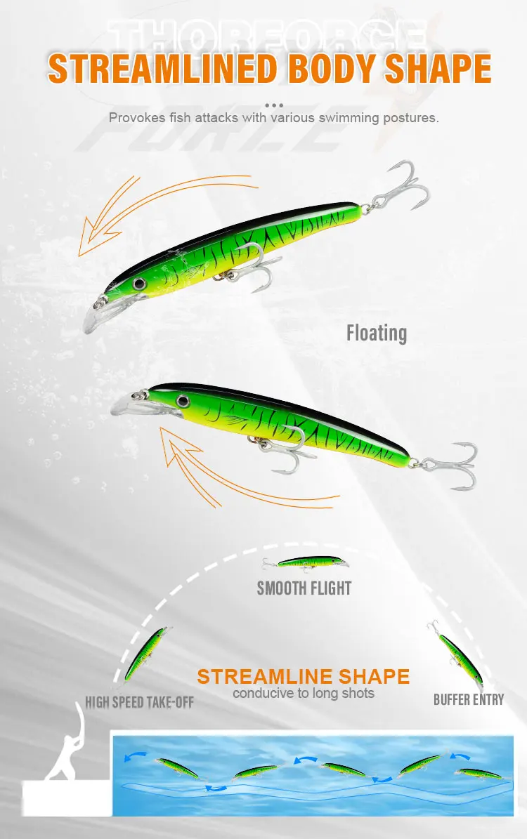 THORFORCE 160mm Curved Lip Floating Minnow Lure Hard for Tuna Bait Top ...
