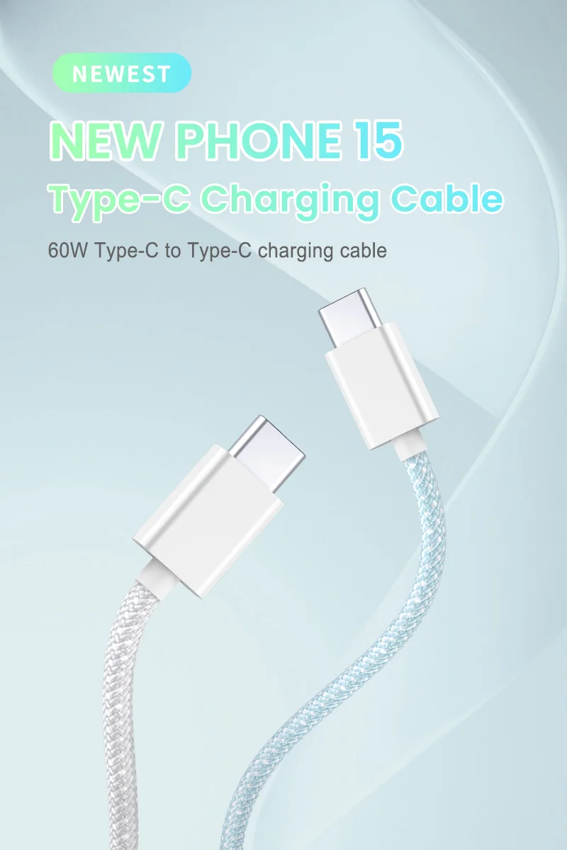 2023 New for IPhone15 C to C Cable Braided Cable USB-C to USB-C 60W Fast Charging for IPhone15 ...