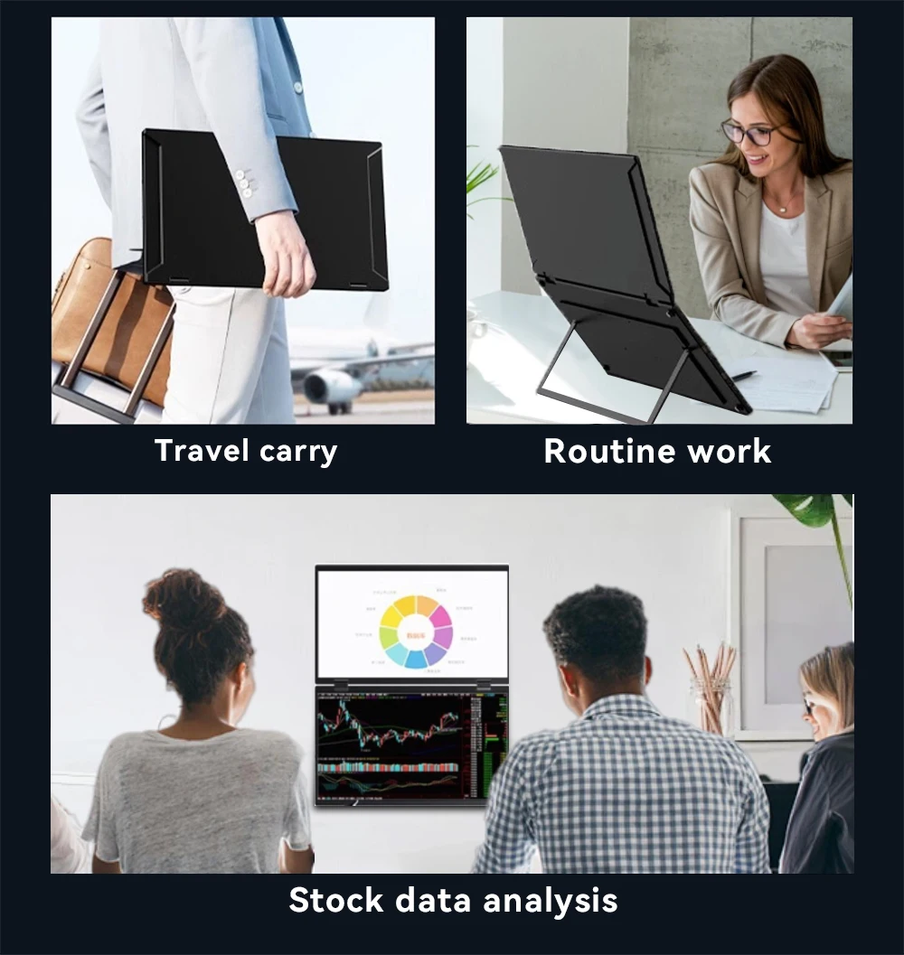 15.6 Inch Dual-Fold Portable LED Monitor Built-in VESA, 1080P, Type-C ...