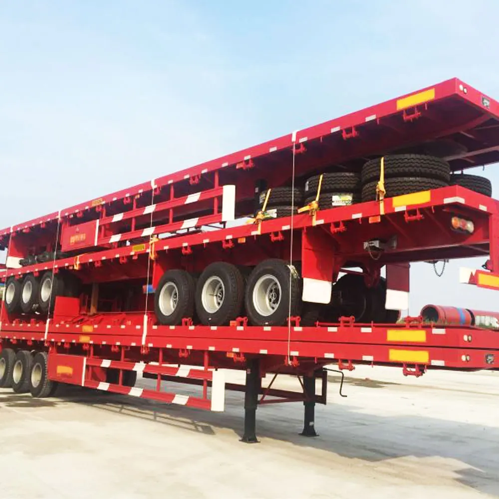 Tri Axles 60 Tons 20/40 Foot FT Container Shipping Flat Bed Flatbed ...