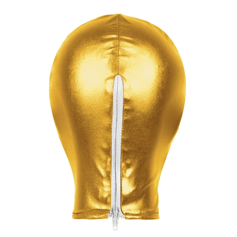 Unisex Men Or Women Latex Shiny Metallic Open Mouth Hole Headgear Full ...