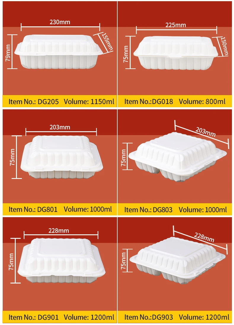 DG 6x6 6x9 8x8 9x9 Inch MFPP Hinged Container to Go Boxes