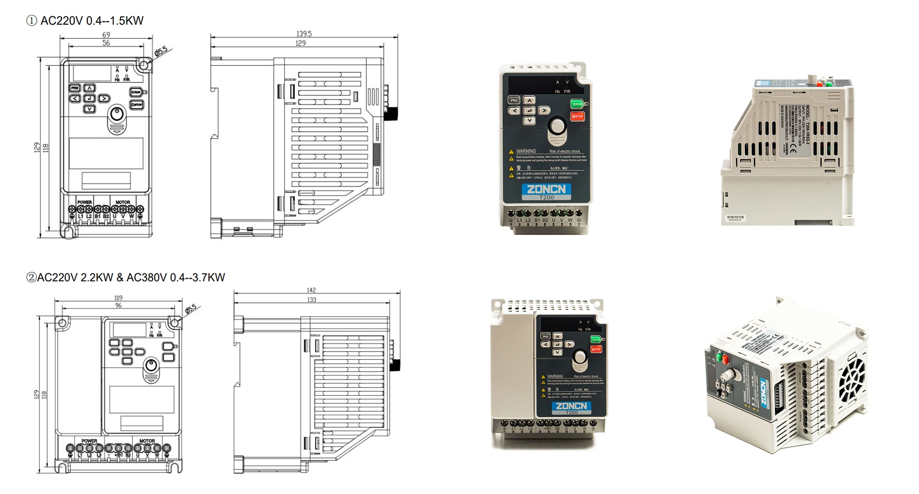 ZONCN T200 Frequency Inverter VFD with Profibus-Dp Filter