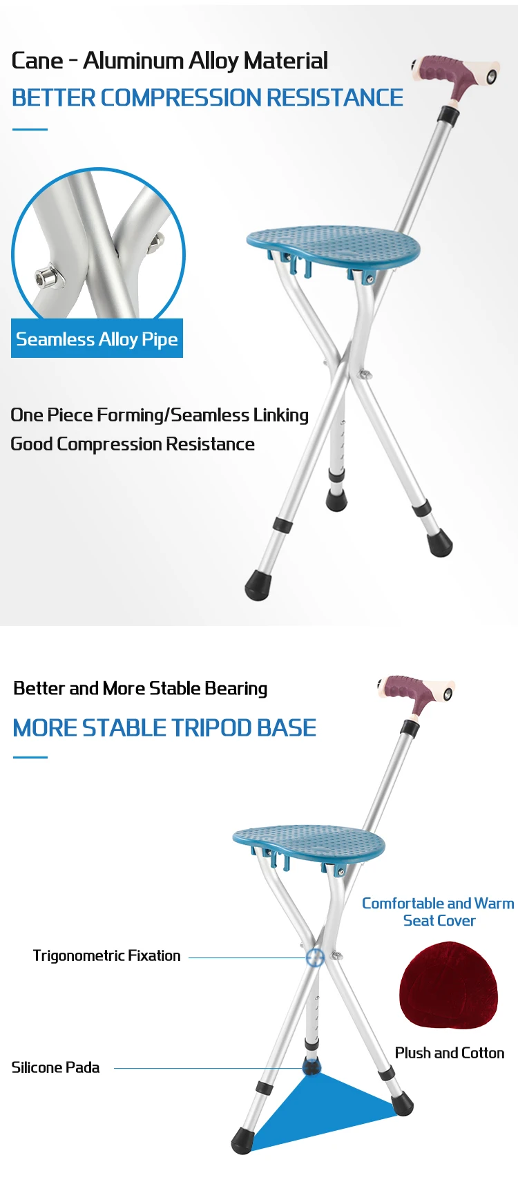 Old People Cane Stool Three Feet Multifunction Walking Stick Anti ...