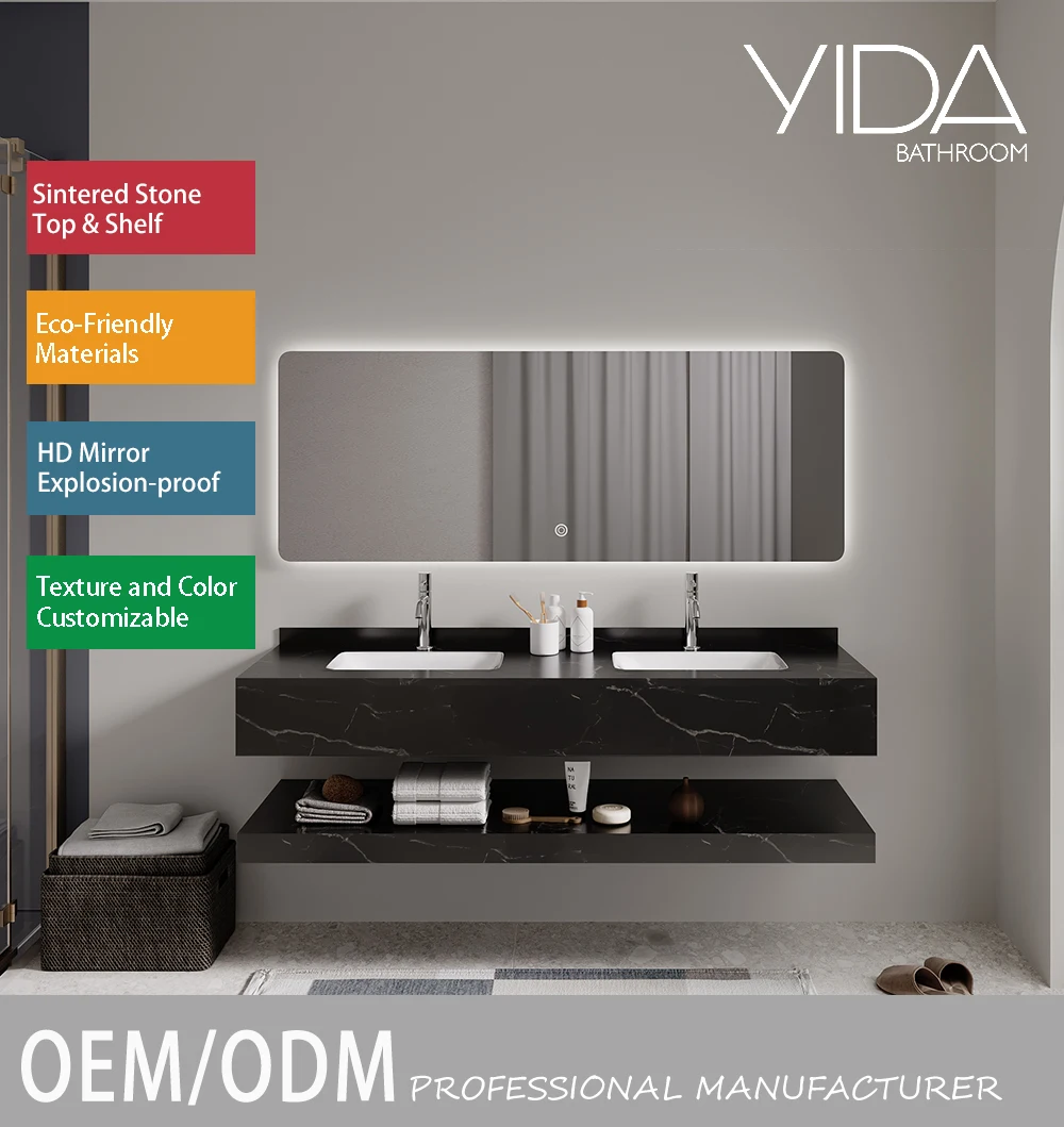 YIDA Black Series Sintered Stone Bathroom Ceramic Sink Wall Hung ...