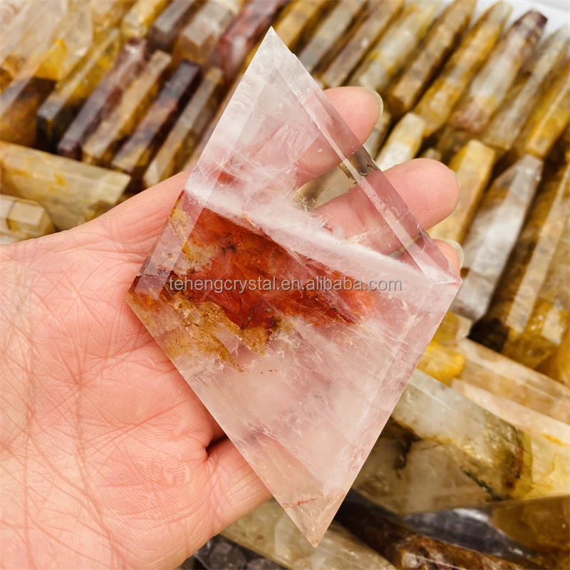 Natural Hematoid Crystals Slice Slab Healing Stone Rhomboid Fire Quartz ...