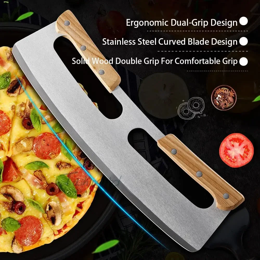Stainless Steel Rocker Blade Wooden Handles Pizza Cutter Rocker With ...