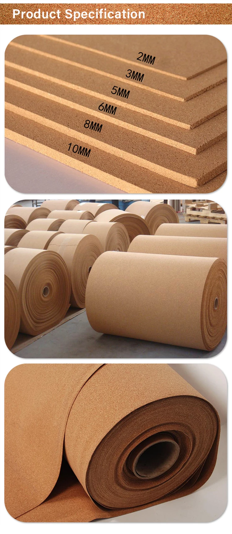 Tianleicork Wholesale Self-adhesive Cork Rolls High Density 1mm-12mm Thickness Cork Sheet Board ...