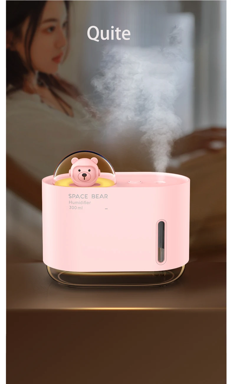 Space Bear Air Humidifier - 300ml Cool Mist for Home & Office