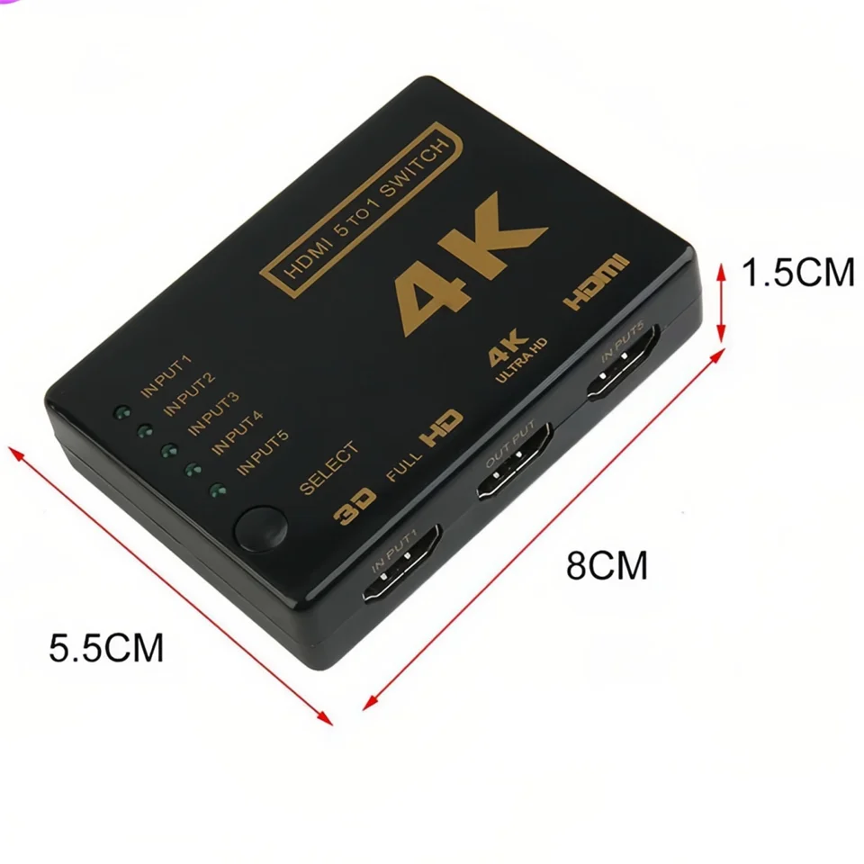 4K 5 Port HDMI Switch Adapter - Luxurious 5-in-1 Converter