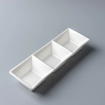 White Porcelain Sauce Dish 8 Inch Ceramic Divided Sauce Plates Three ...