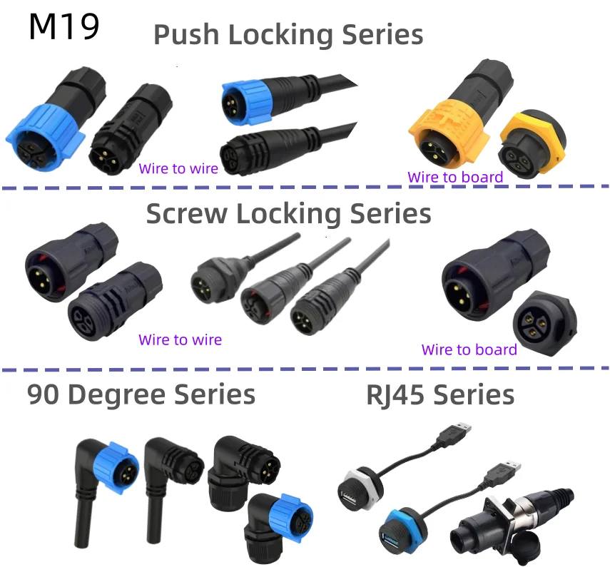 Jnicon M19 90 Degree Push Lock Electrical Male Female 3pin Waterproof ...