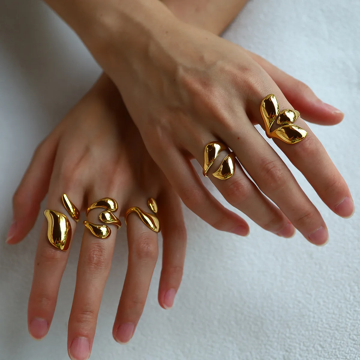 Fashion Simple Geometric Ring 18K Gold Stainless Steel Lava Mirror Open ...