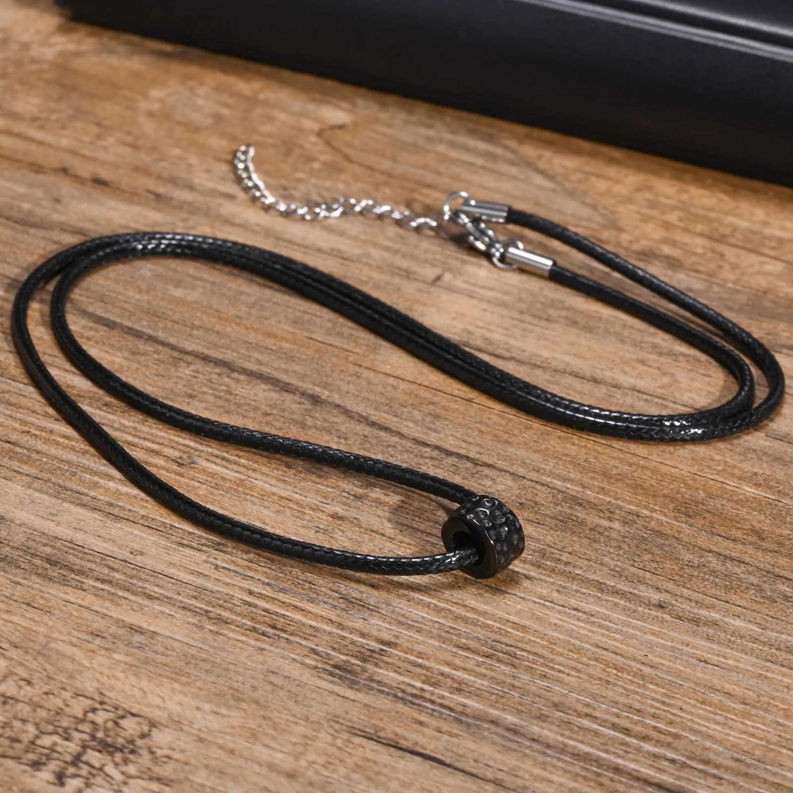 Stainless Steel Hammer Pattern Ring Pendant Necklace Men's Leather Rope ...