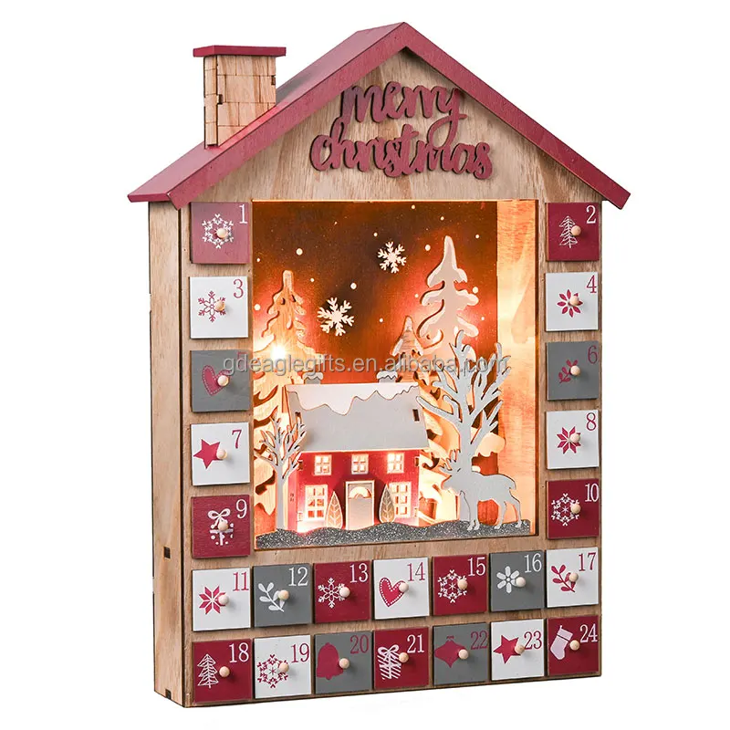 EAGLEGIFTS LED Lighted Xmas Wooden Advent Calendar House with 24 Large ...