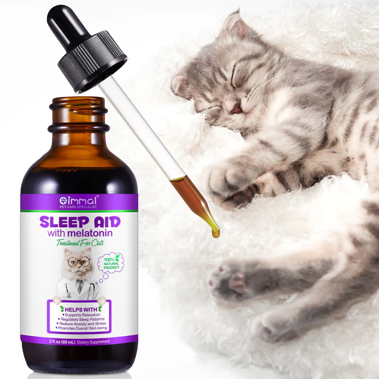 Melatonin Drops for Cats - Promotes Restful Sleep & Stress Relief