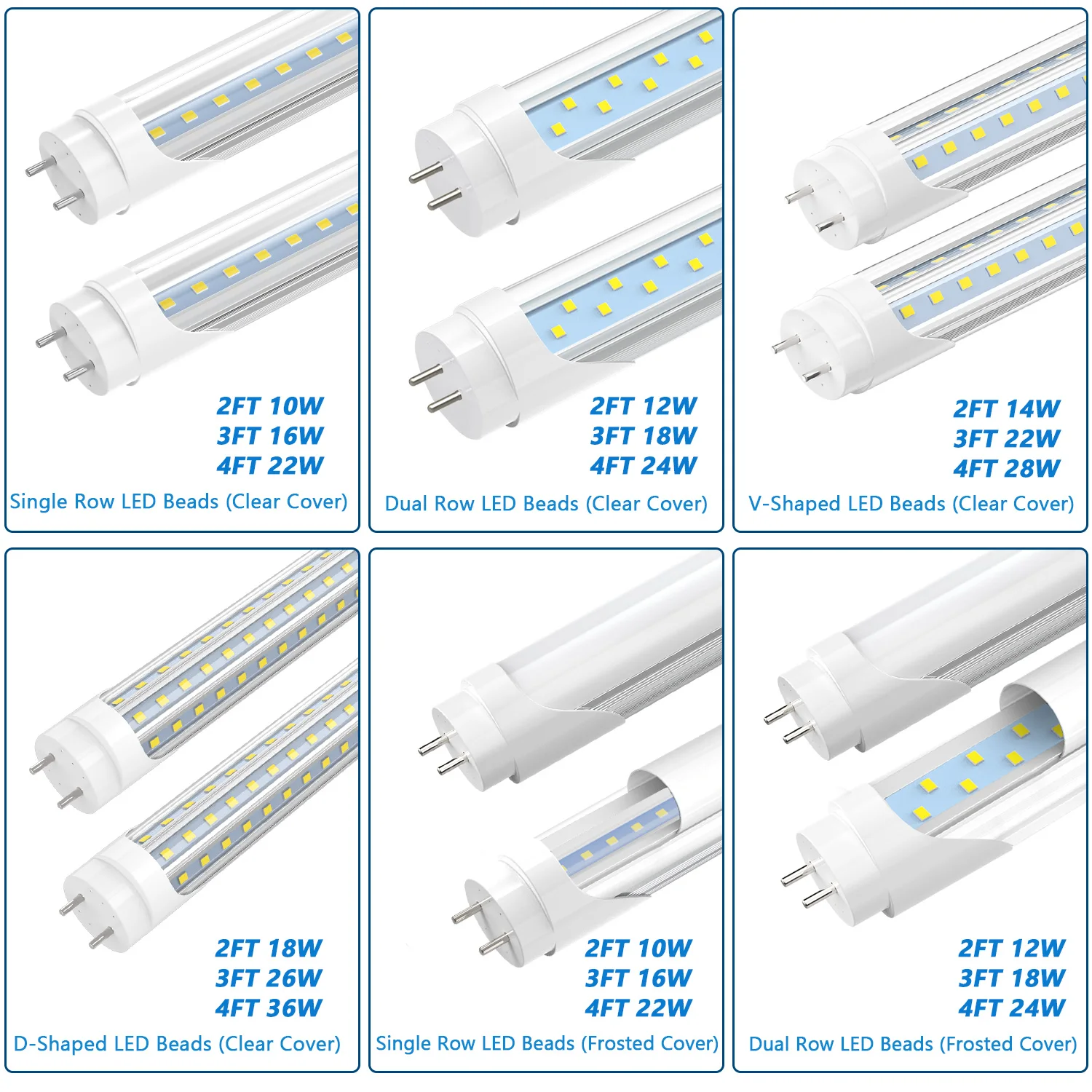3000K-6500K T8 G13 LED Tube Light Fluorescent Replacement 10w-90w 2ft ...