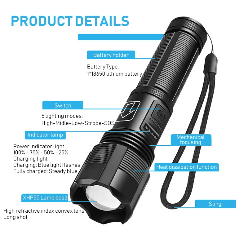 Custom Powerful Waterproof Zoomable Firefighter Flashlight 18650 Led ...