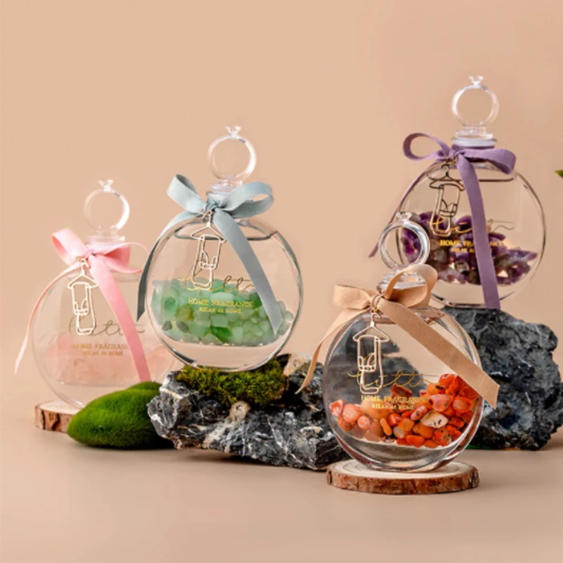 Luxury Home Fragrance Glass Bottle Natural Crystal Stone Reed Diffuser ...