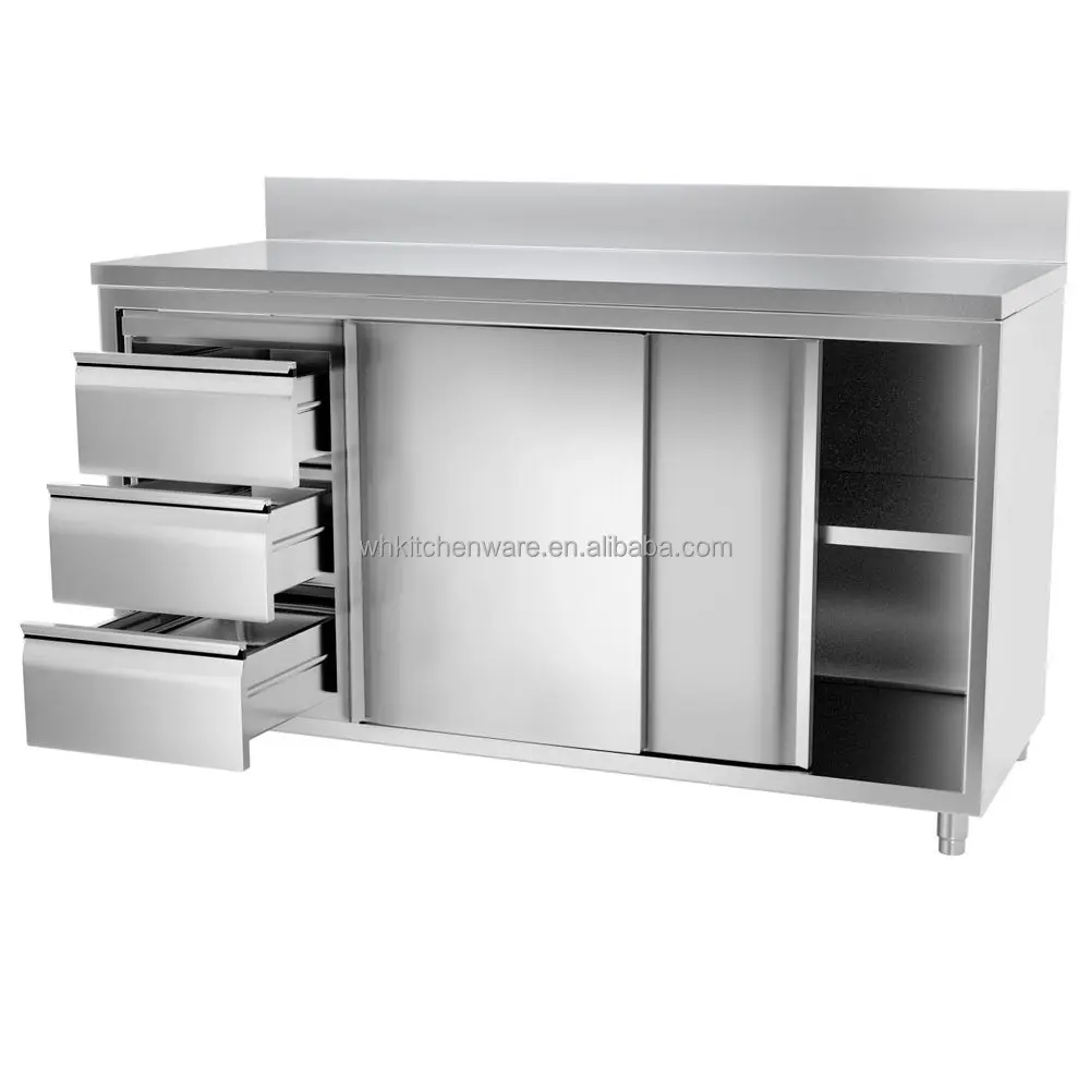 Stainless Steel Kitchen Work Cabinet With Double-walled Sliding Doors 3 ...