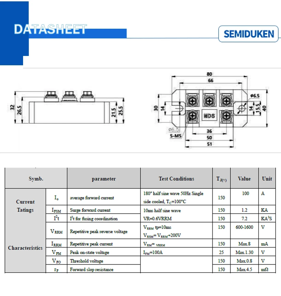 3 Phase Bridge Rectifier Module Rectifier For Electroplating Mds100a 1600v Mds100a 16 100a