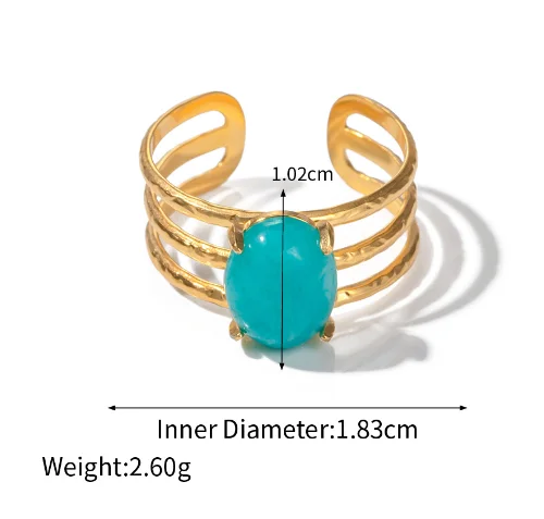 Ins Rings Pvd 18k Gold Plated Stainless Steel Natural Blue Stone Open ...