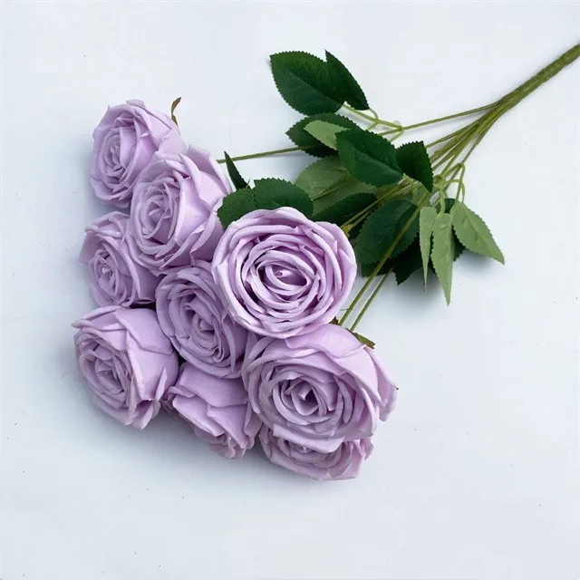 Wholesale High Quality 9 Heads Silk Artificial Bouquet Of Roses Flowers ...