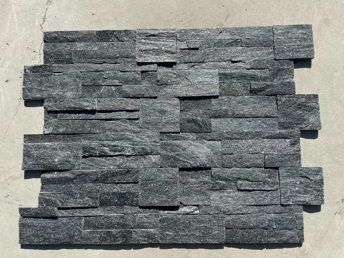 Exterior Wall Stone Cladding Quartz Natural Black Stacked Culture For ...