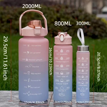 Portable Sports Gradient Color Drinking Water Bottle 3pcs Set Motivational Water Bottles Set 3 ...