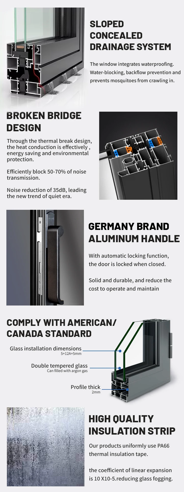 Aluminum Gas Strut Awning Window - Double Glazed Glass