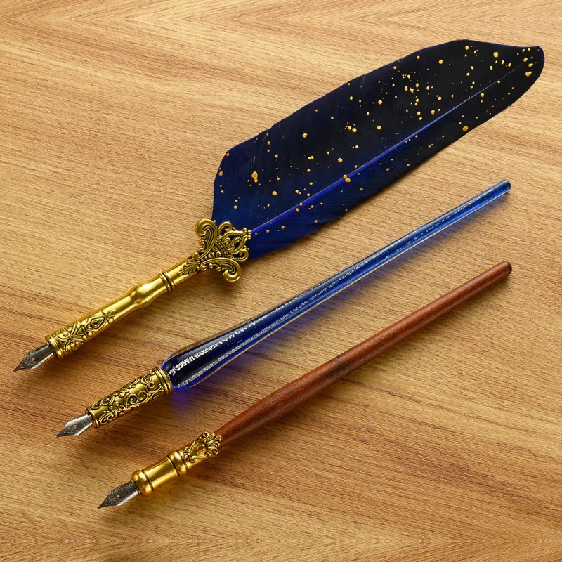 Premium Multifunctional Sprinkling Gold Vintage Feather Quill Dip Pen ...
