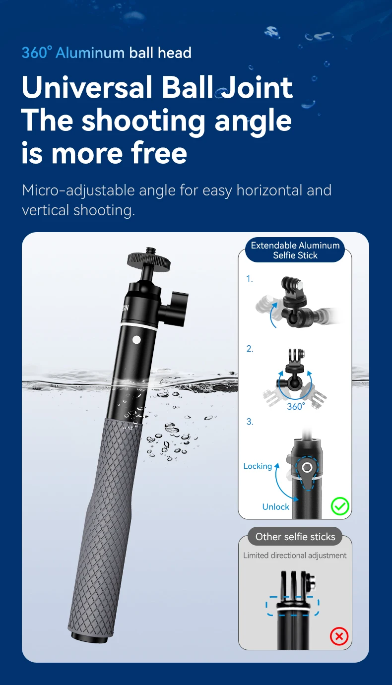 GoPro DJI Insta360 카메라 용 텔레신 카메라 안정기 삼각대 유연한 셀카 스틱 360 회전 볼 모노 포드 ...