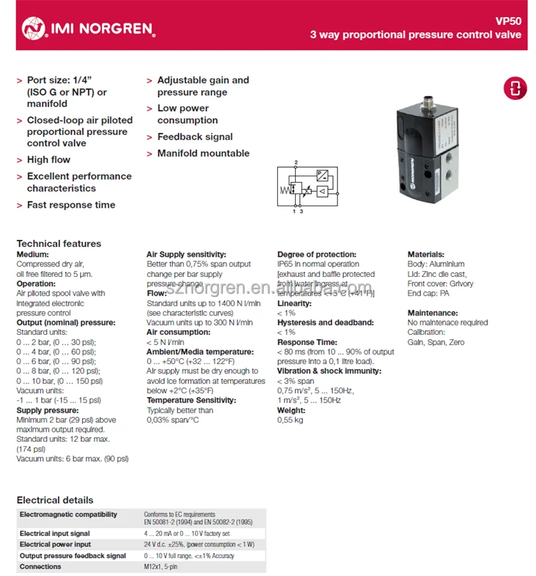 Norgren VP5010BJ111H00 Pressure Relief Valve - High Flow Control