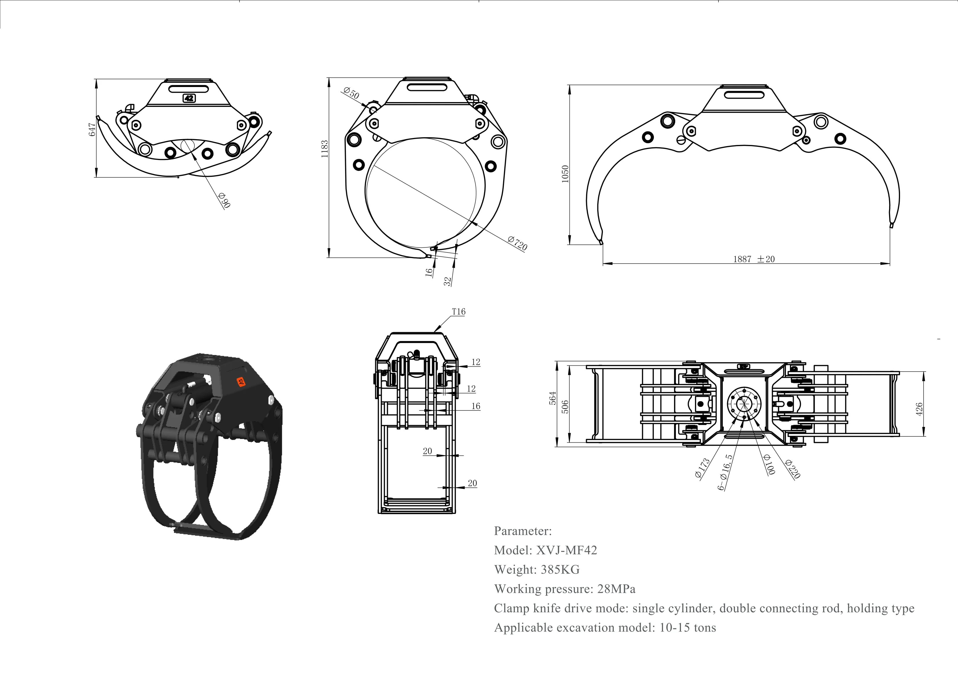 Crane Hydraulic Timber Loader Grapple Attachment Crane Hydraulic Timber ...