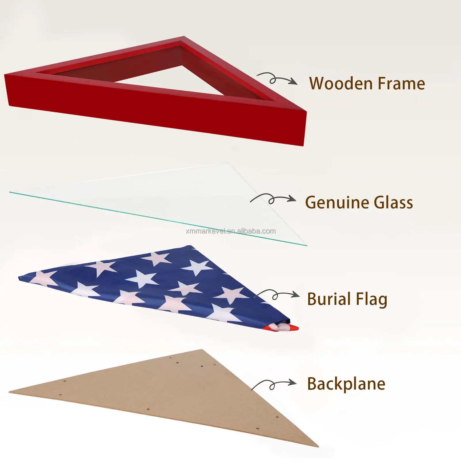 Solid Wood Flag Display Case Triangular Flag Display Case 5 * 9.5" Veterans Wooden Folded Flag ...